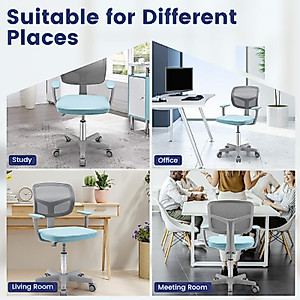 Giantex Kids Desk Chair, Height Adjustable Children Swivel Computer Chair with Y-Shaped Lumbar Support & Universal Casters, Mesh Kids Task Chair for Study, Boys Girls Aged 4-13, Blue