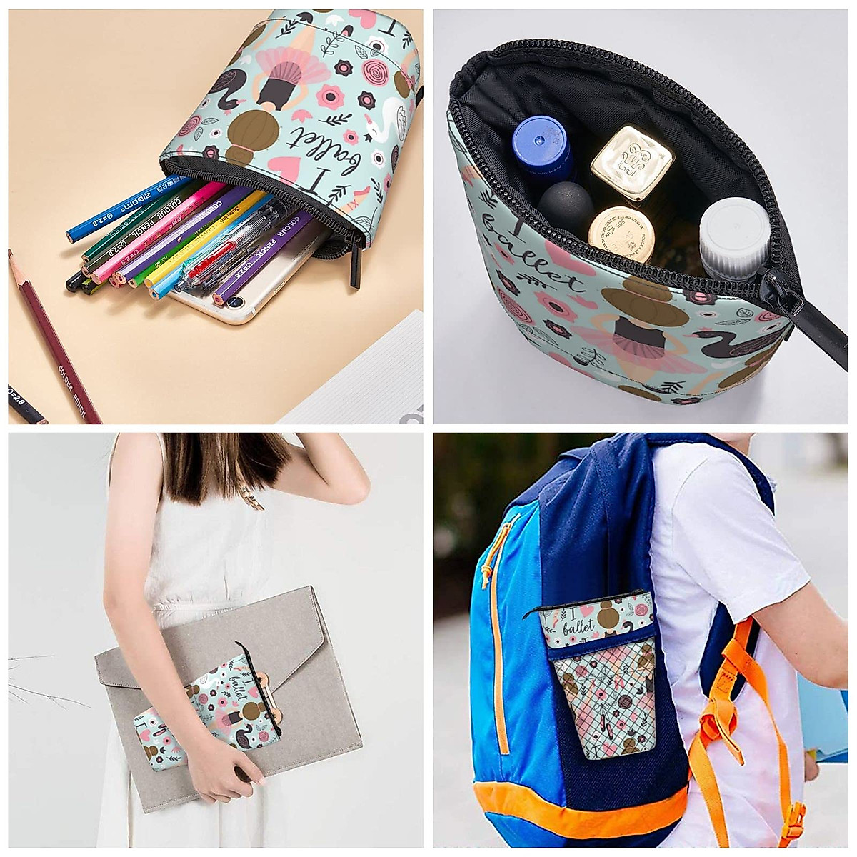 Gocerktr Adorable Ballet Girl Pencil Telescopic Holder Storage, Office Standing Stationery Bag with Zipper, Organizer Pouch for Women Man