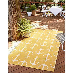 Unique Loom Outdoor Coastal Collection Area Rug - Ahoy (10' x 14' 1" Rectangle, Yellow)