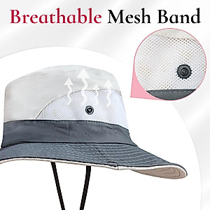 NPQQUAN Ponytail Sun Bucket Hat for Women Men Wide Brim UPF 50+ Fishing & Beach Hats Beige/Grey
