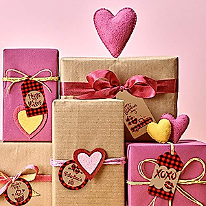 Whaline 120Pcs Valentine's Day Paper Gift Tags Red Black Plaid Heart Love Hanging Name Tags with 66ft Twine for Wedding Anniversary DIY Gift Crafts Wedding Party Favor, 8 Designs