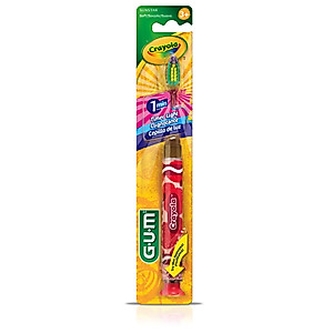 GUM - 202RK Crayola Timer Light Toothbrush (Single Toothbrush) Soft Bristle, Packaging May Vary