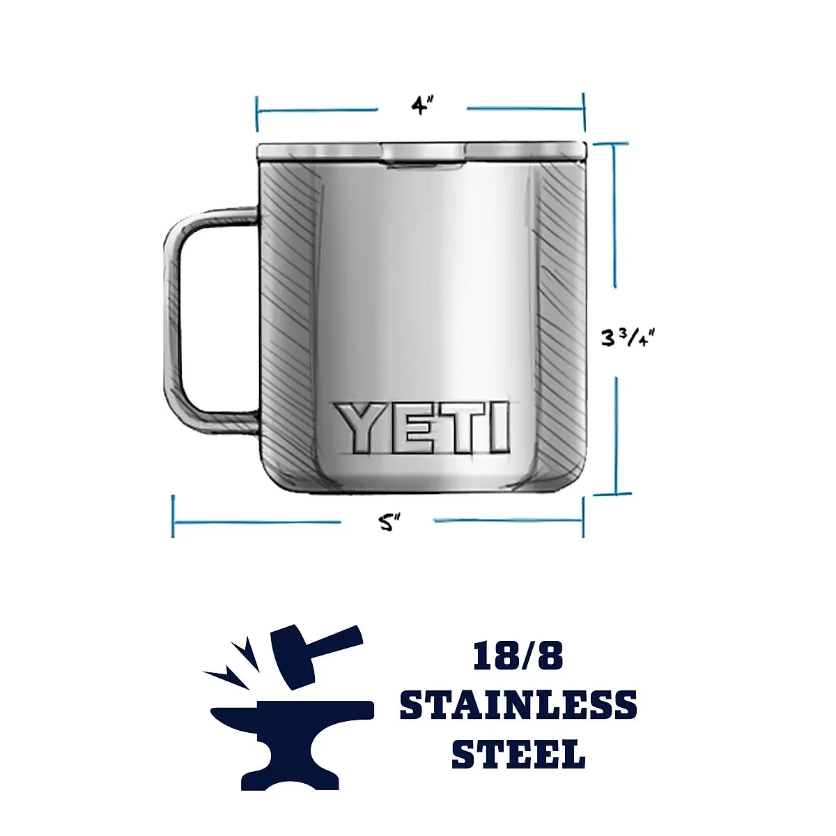 YETI Rambler 14 oz Mug, Stainless Steel, Vacuum Insulated with Standard Lid, Clay