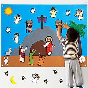 WATINC 42Pcs Easter He is Risen Jesus Crucifixion Resurrection Felt Story Board Set Christian Storytelling Party Supplies Preschool Early Learning Play Kit for Toddlers Kids