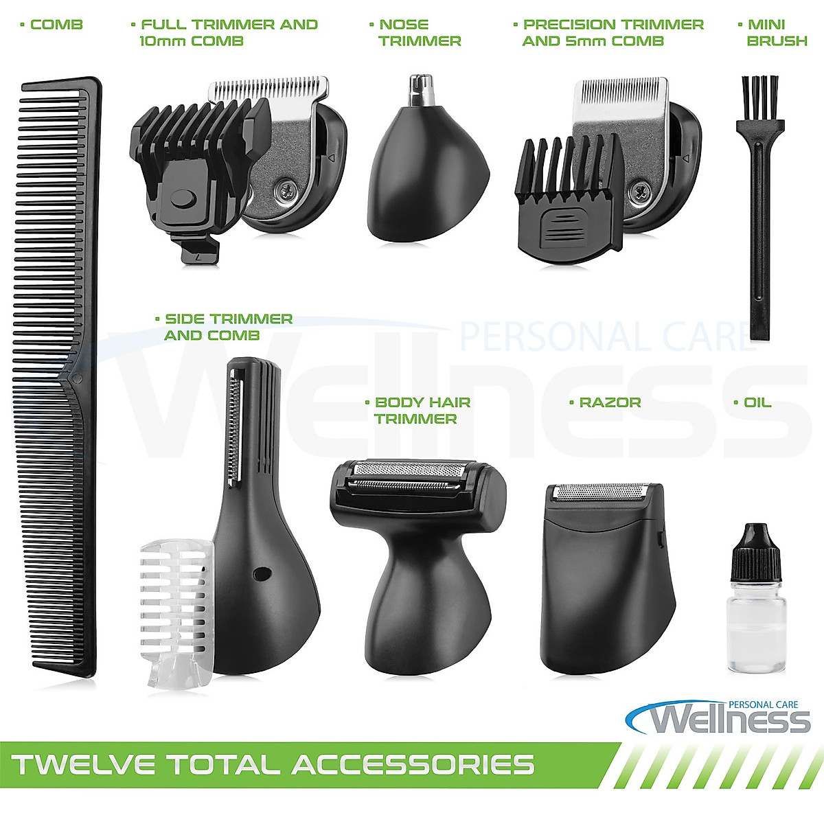 Wellness Personal Care Men's 8-in-1 Rechargeable Shaver Grooming Kit | Storage Stand | Full Trimmer, Detail Trimmer, Nose Trimmer, Beard and Mustache Trimmer, Stubble Comb