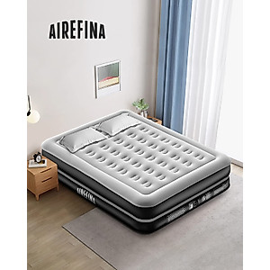 Airefina Queen Air Mattress with Built in Pump, Upgraded Luxury Blow Up Mattress 2-Layer Air Coil Technology Portable Inflatable Mattress with Carrying Bag for Guest Home Quick Inflation in 3 Mins