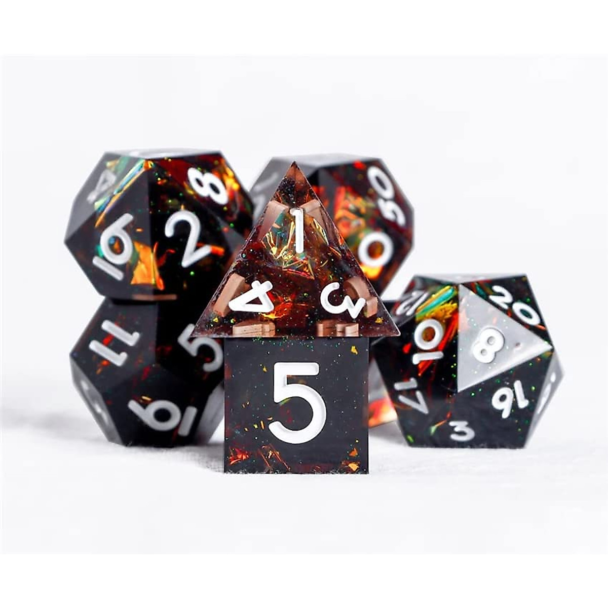 FOXBITE Sharpe Dice 7 DND Dice Sets Polyhedral Teal Swirl Black with Sequins Inside with Gorgeous Box Case for DND Dungeons and Dragons (Teal Swirl Black with Sequins) (Changeling)