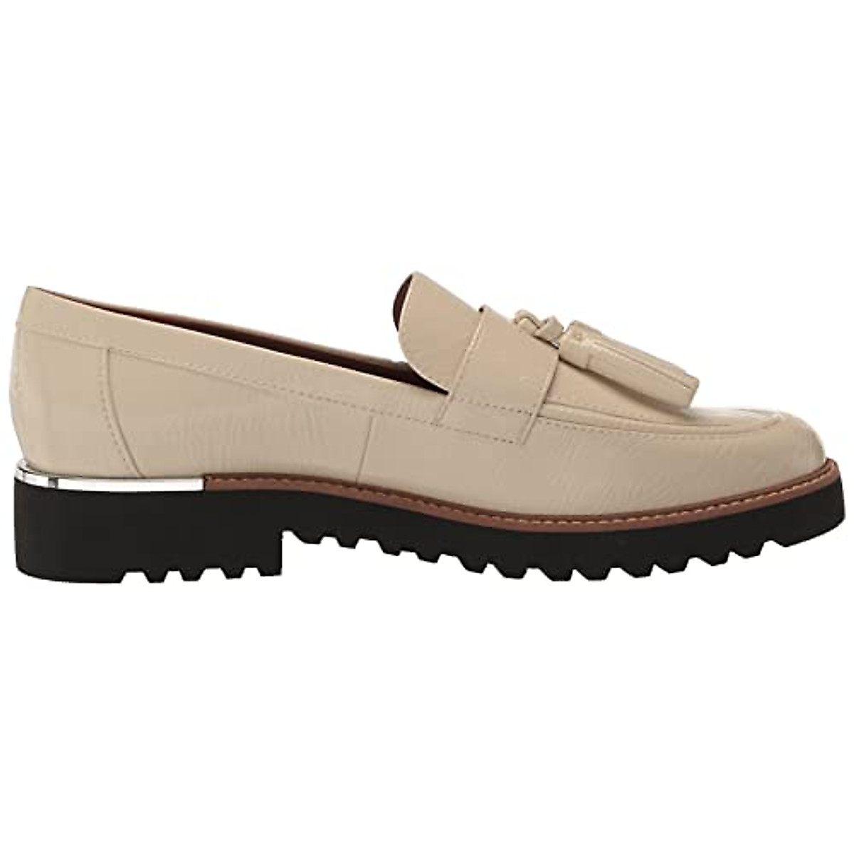 Franco Sarto Womens Carolynn Lug Sole Loafer with Tassel Detail, Putty White Patent, 9.5