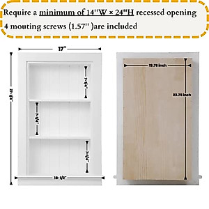 Potter-Island Medicine Cabinet 14 x 24 Recessed, Wall Niche, Bathroom in Wall Cabinet, 3-Tier, Bathroom Wall Cabinet with Cubbies, White