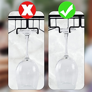 AMUFYSHH 3 Rows Wine Glass Rack for Under Cabinet, 2 Packs Stemware Racks, Hanging Wine Glasses Metal Rack, Storage Hanger Organizer for Kitchen Cabinet Bar (DOUBLE)