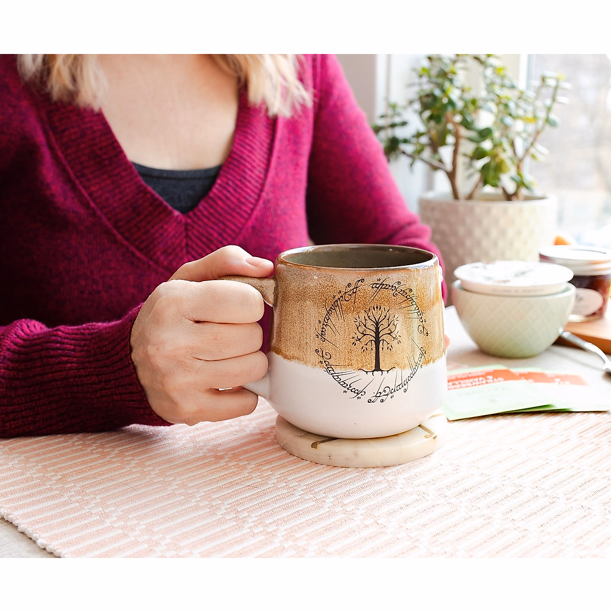 Silver Buffalo The Lord Of The Rings Gondor Elven Text Tapered Pottery Mug | Large Coffee Cup For Tea, Espresso, Cocoa | Holds 18 Ounces