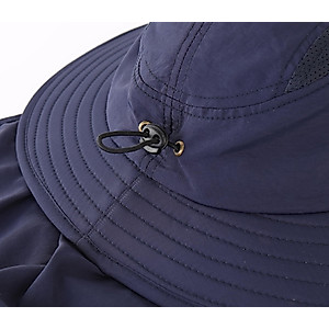 Home Prefer Mens UPF 50+ Sun Protection Hat Wide Brim Fishing Hat with Neck Flap (Navy Blue)