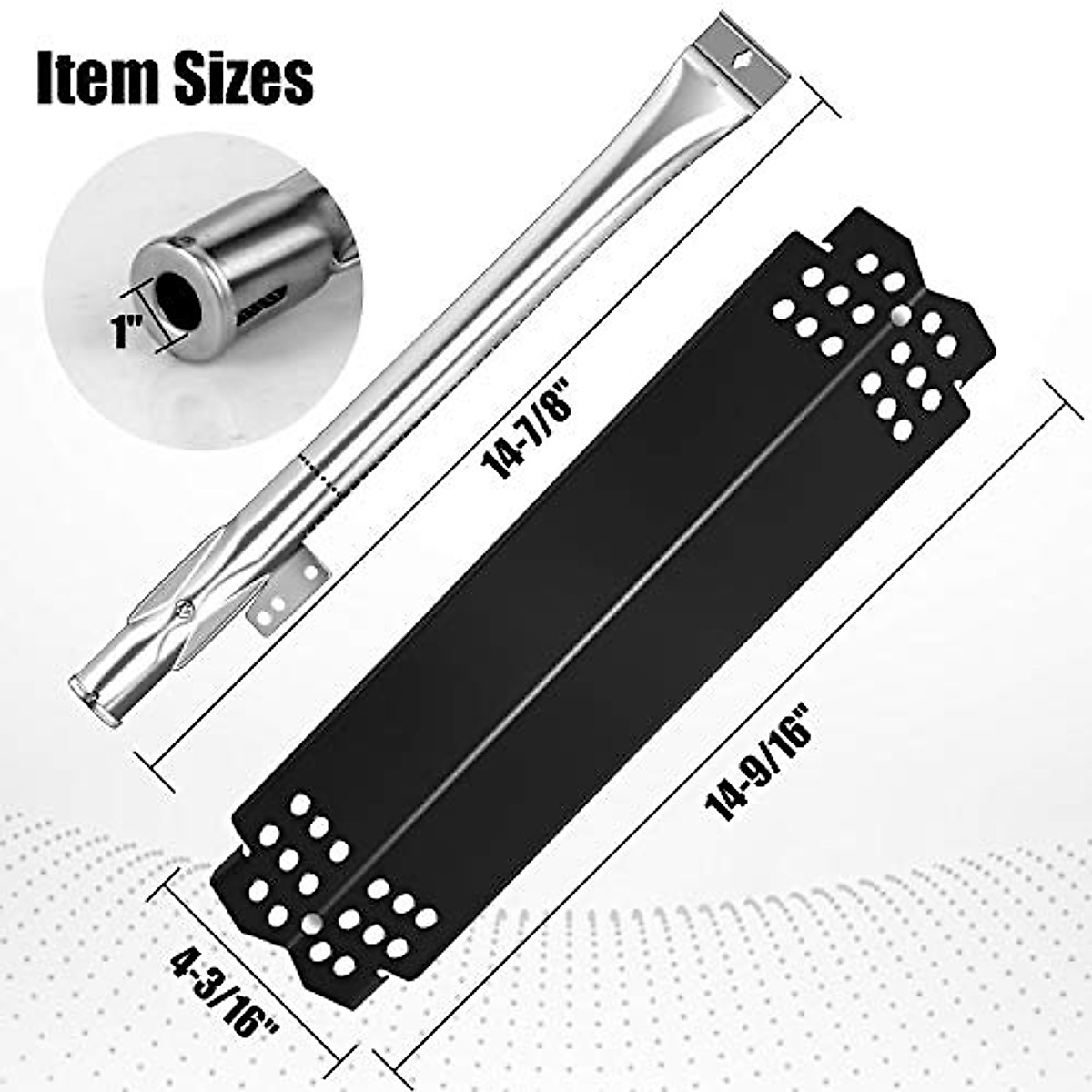 MONIBAQ Grill Replacement Parts for Nexgrill 5 Burner 720-0888 720-0888N 720-0882S, 4 Burner 720-0830H 720-0830D, 5 Pcs Porcelain Steel Flame Tamers Heat Shields Heat Plates+ Burner Tubes