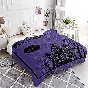 Throw Blanket- Black Haunted House Soft Warm Plush Fleece Bed Throw,50x60In Flannel Blankets Halloween Spooky Night Bedding Throws for Women/Men Bedroom Living Room Office Decor Purple
