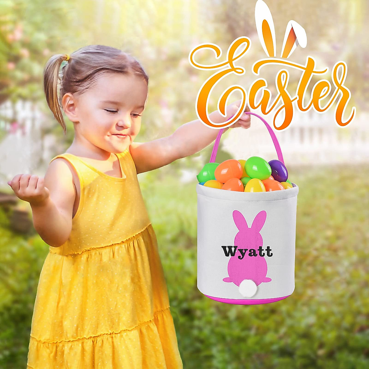 Personalized 2Pcs Easter Basket, VAPCUFF Blue and Pink Easter Baskets for Boys Girls Easter Bunny Basket Easter Eggs Hunt Basket Easter Gifts Easter Bunny Basket Gifts for Kids