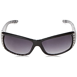 SOUTHPOLE Women's 1067SP Bedazzled Wrap UV400 Protective Rectangular Sunglasses. Cool Gifts for Her, 62 mm, Black Zebra