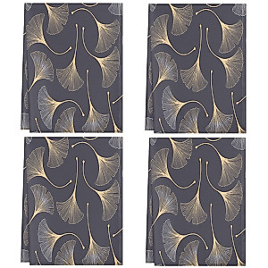 Ginkgo Biloba Kitchen Towels and Dishcloths Set of 4-17.7" x 28.3" Absorbent Dish Towels with Hanging Loop Hand Towel for Farmhouse Bar Towels & Tea Towels