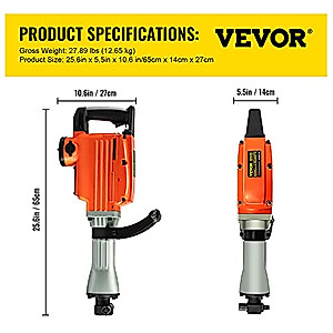 VEVOR Demolition Jack Hammer 2200W Jackhammer Concrete Breaker 1400 BPM Heavy Duty Electric Jack Hammer 6pcs Chisels Bit w/Gloves & 360°C Swiveling Front Handle for Trenching and Breaking Holes