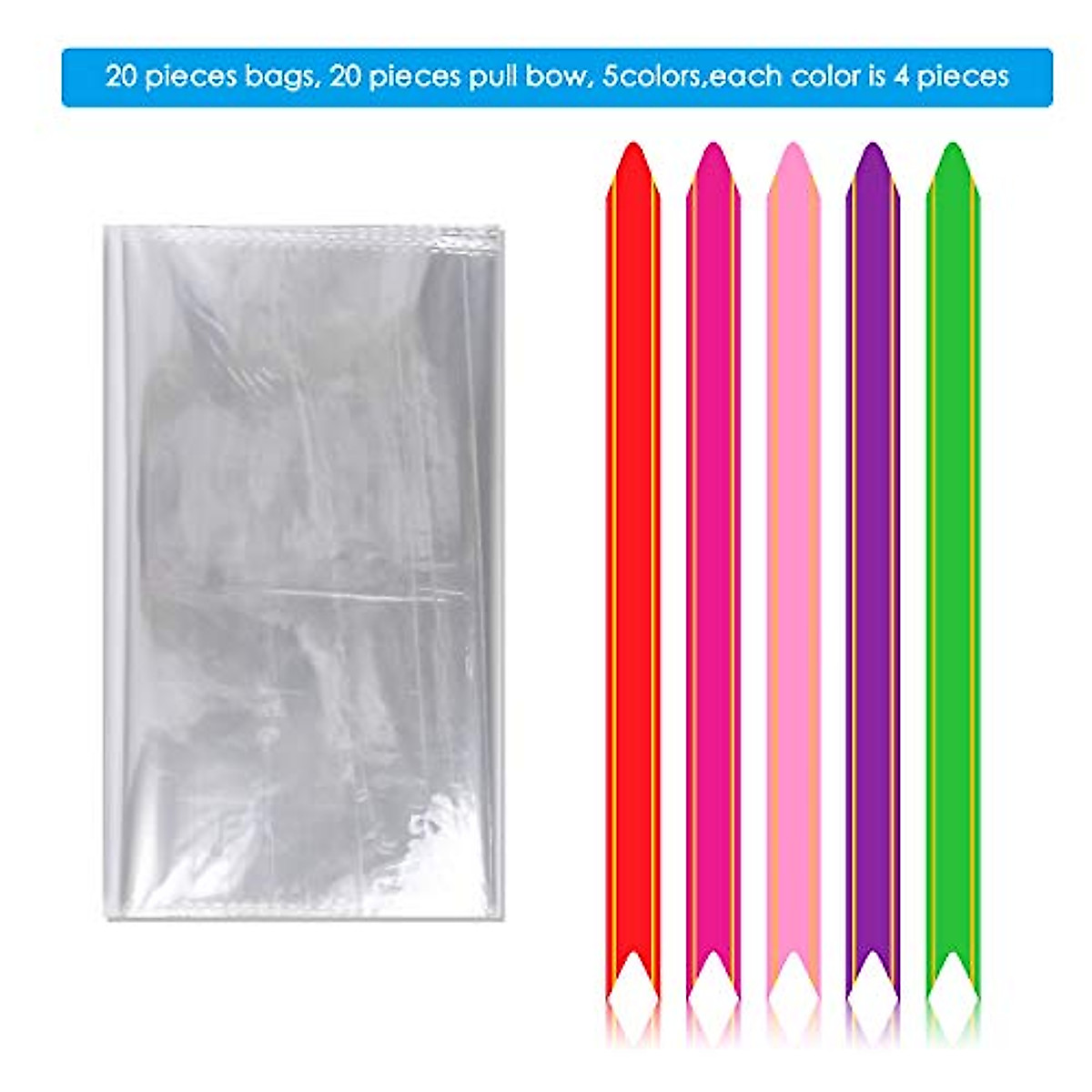 Kolewo4ever 40pcs Clear Cellophane Bags Pull Bow Set 20 pcs 12x18 inches Cellophane Basket Bags Wine Bottles Cellophane Wrapwith 20pcs pull bows