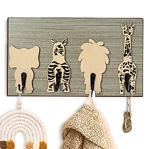 MidreanGiraffe Safari Nursery Wood Kids Wall Hooks for Hanging Decorative Baby Bedroom Bathroom Rack Decor(Giraffe)