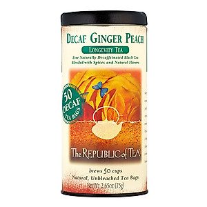 The Republic of Tea — Decaf Ginger Peach Black Tea Tin, 50 Tea Bags, Environmentally- Friendly Decaffeinated Tea