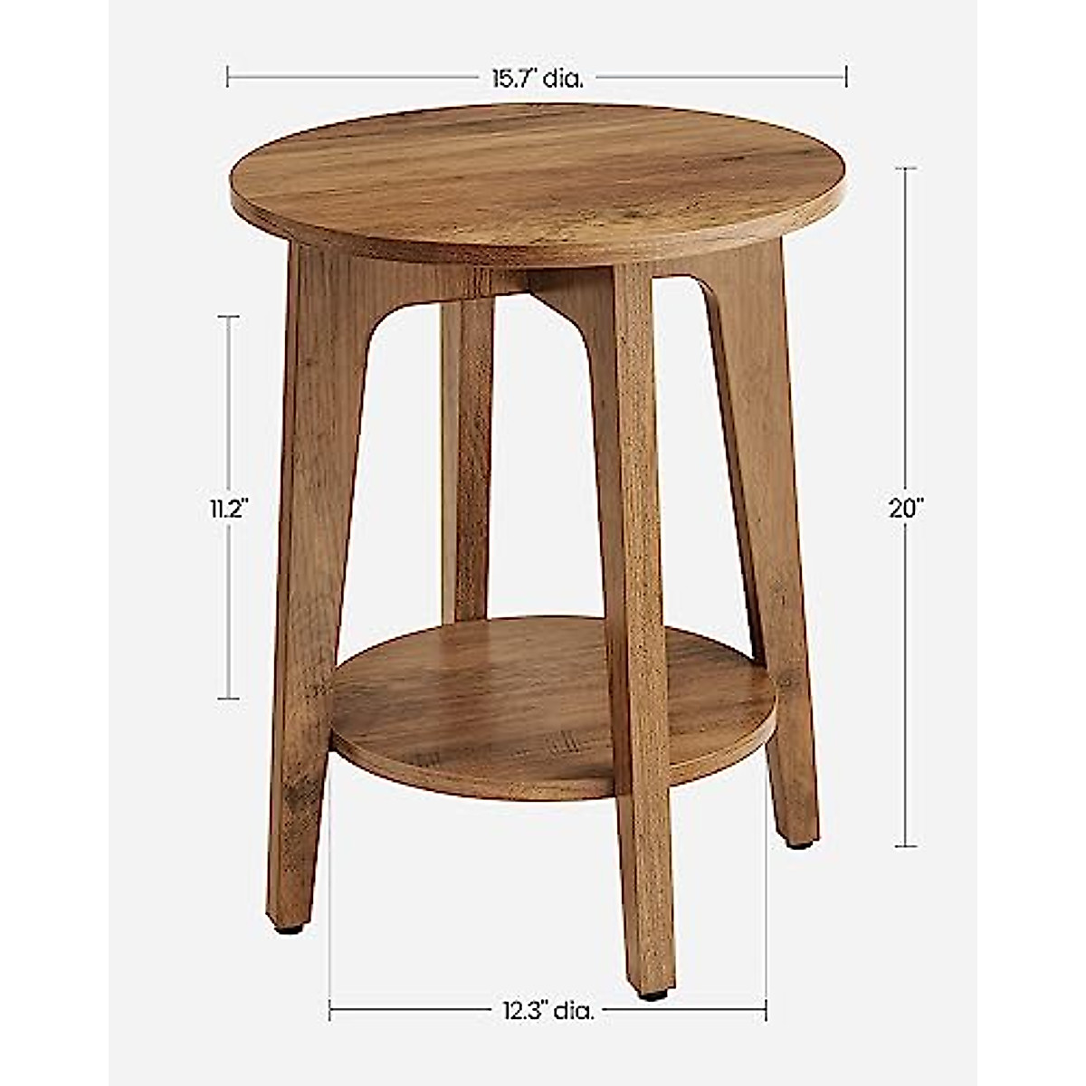 VASAGLE Round End Table with Lower Shelf, Nightstand for Small Spaces, 15.8 x15.8 x 19.7 Inches, Rustic Walnut