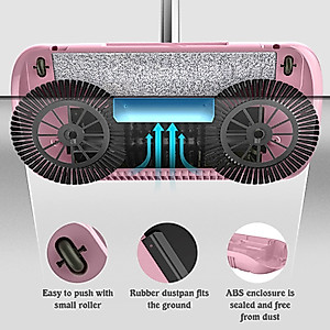 Sweeper 3-in-1 Mops for Floor Cleaning, Hand Push Sweeper Household Lazy Sweeper, Dry and Wet Multi Surface Floor Cleaner Lightweight - Ideal for Pet Hair&Crumby Messes (Pink)