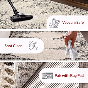 nuLOOM Bria Moroccan Shag Tasseled Area Rug - 2x12 Runner Shag Rug Modern/Contemporary Off-White/Charcoal Rugs for Living Room Bedroom Dining Room Nursery Entryway Hallway