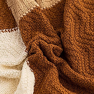 Senshuerjie Cotton Knit Blanket Cozy Soft Light Throw Blanket for Sofa Chair Bed Blankets with Handmade Tassel (Khaki and Brown Combo 50x60 Inch)