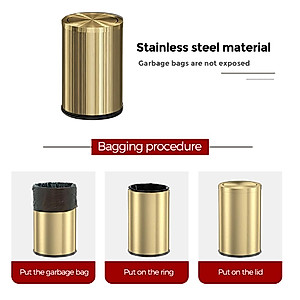 LEASYLIFE Antique Gold Trash can,Gold Bathroom Trash can with lid，Small Trash Can with Flipping Lid, 2.4gallon,Gold Garbage can for Bathroom,Laundry，Hotel，Office， Laundry Room ，Metallic Gold (Single)