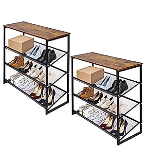 Garden 4 you 2PC 4-Tiers Shoe Storage Freestanding Organizer Modern 25.2 IN Tilting Adjustable Shoe Rack, Stable, Durable For High Heels, Entryways, Hallways, Closets, Dormitory Rooms, Brown
