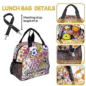 COOPASIA Personalized Soccer Backpack with Lunch Box And Pencil Case, 16 Inch Soccer Theme Bookbag with Adjustable Straps, Lightweight, Durable, Large Capacity, School Backpack for Girls Boys