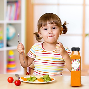 24 Pack 12OZ Plastic Juice Bottles with Caps, OAMCEG Juice Containers with Lids for Fridge, Reusable Smoothie Bottles, Empty Clear Bulk Beverage Container with Black Tamper Evident Lids (Square, 12oz)