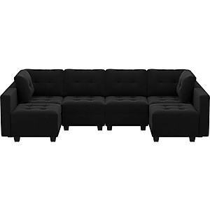Belffin Modular Sectional U-Shaped Sofa Couch, Oversized Sectional Sleeper Sofa with Chaise and Ottoman, Modular Sofa Set with Stoarge Seat, Black