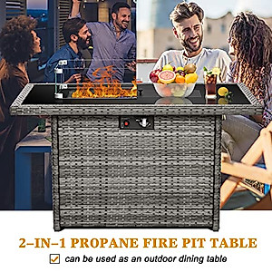 LayinSun 44" Propane Gas Fire Pit Table, 55000 BTU Rectangular Fire Pit with Glass Wind Guard for Outside Patio Deck Garden Backyard