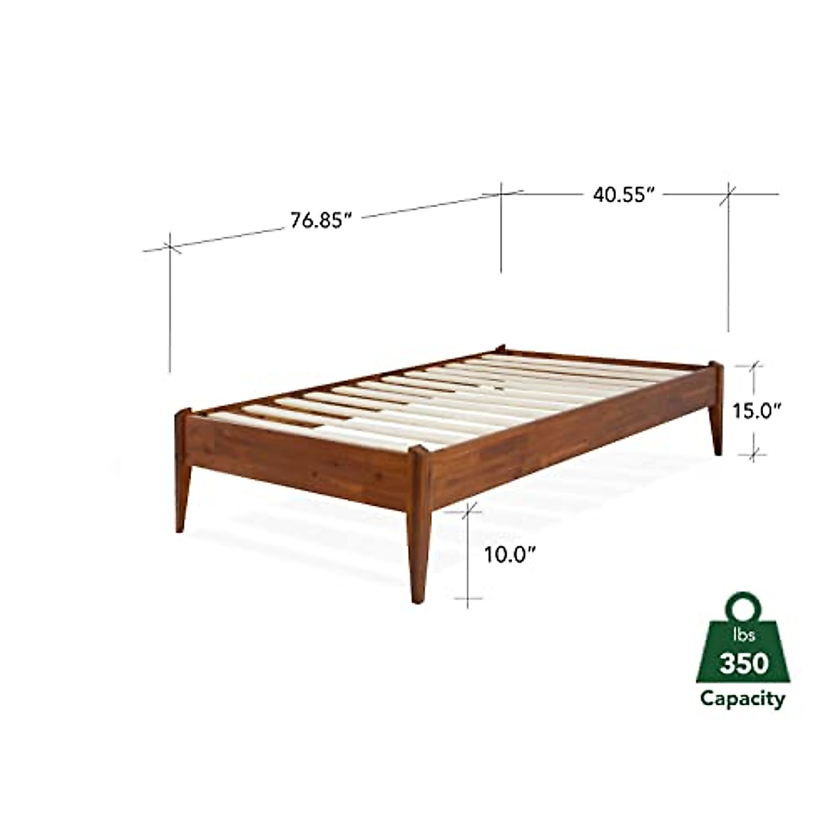 Bme Dinkee 15 Inch Signature Bed Frame Without Headboard - Modern & Minimalist Style with Acacia Wood - 12 Strong Wood Slat Support - Easy Assembly - No Box Spring Needed - Dark Chocolate, Twin