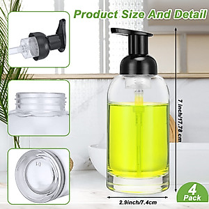 Eccliy 4 Pack 13 Oz Clear Glass Jar Soap Dispenser with Foaming Pump, Clear Thick Hand Liquid Dish Soap Dispenser Round Bottles for Bath Home Kitchen Oil Lotion(Clear)