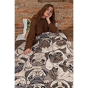 Puppies Pug Dog Soft Throw Blanket All Season Microplush Warm Blankets Lightweight Tufted Fuzzy Flannel Fleece Throws Blanket for Bed Sofa Couch 60"x50"