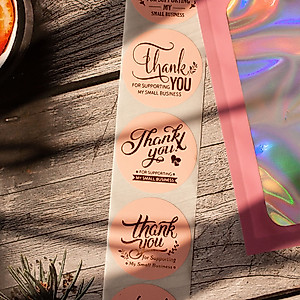 620PCS Thank You Cards Stickers and Bags, Pink Gold Foil Thank You for Supporting My Small Business Stickers and Cards Set with Resealable Packaging Bag for Envelope Seal Retail Business Owners