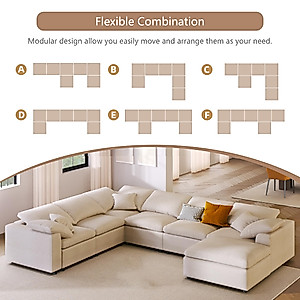 VEPXXP Oversized Modular Sectional Sofa Couch, 7 Seater Corner Sofa Modern U Shaped Sectional Couch with Ottoman Cloud Couches for Living Room, Office, Spacious Space