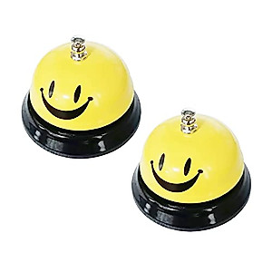 2 Pack Call Bell, 3.35" Diameter Metal Bell, Service Bell for Desk, Hotels, School, Restaurant, Smile Yellow
