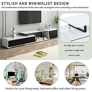 Modern Extendable TV Stand for 55/65/70/80/100 Inches TV,Minimalist Entertainment Center TV Cabinet with 2 Drawers and 1 Cabinet,Media Console Television Stands Credenza for Living Room,Bedroom,White
