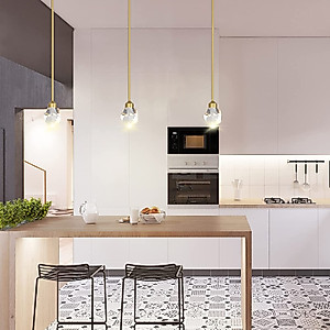 Crystal Pendant Light Gold Finish 1-Light Modern Crystal Pendant Light Brushed Brass Mini Hanging Pendant Light Dimmable Integrated LED Pendant Light Fixture with Crystal Glass Single Pendant Light