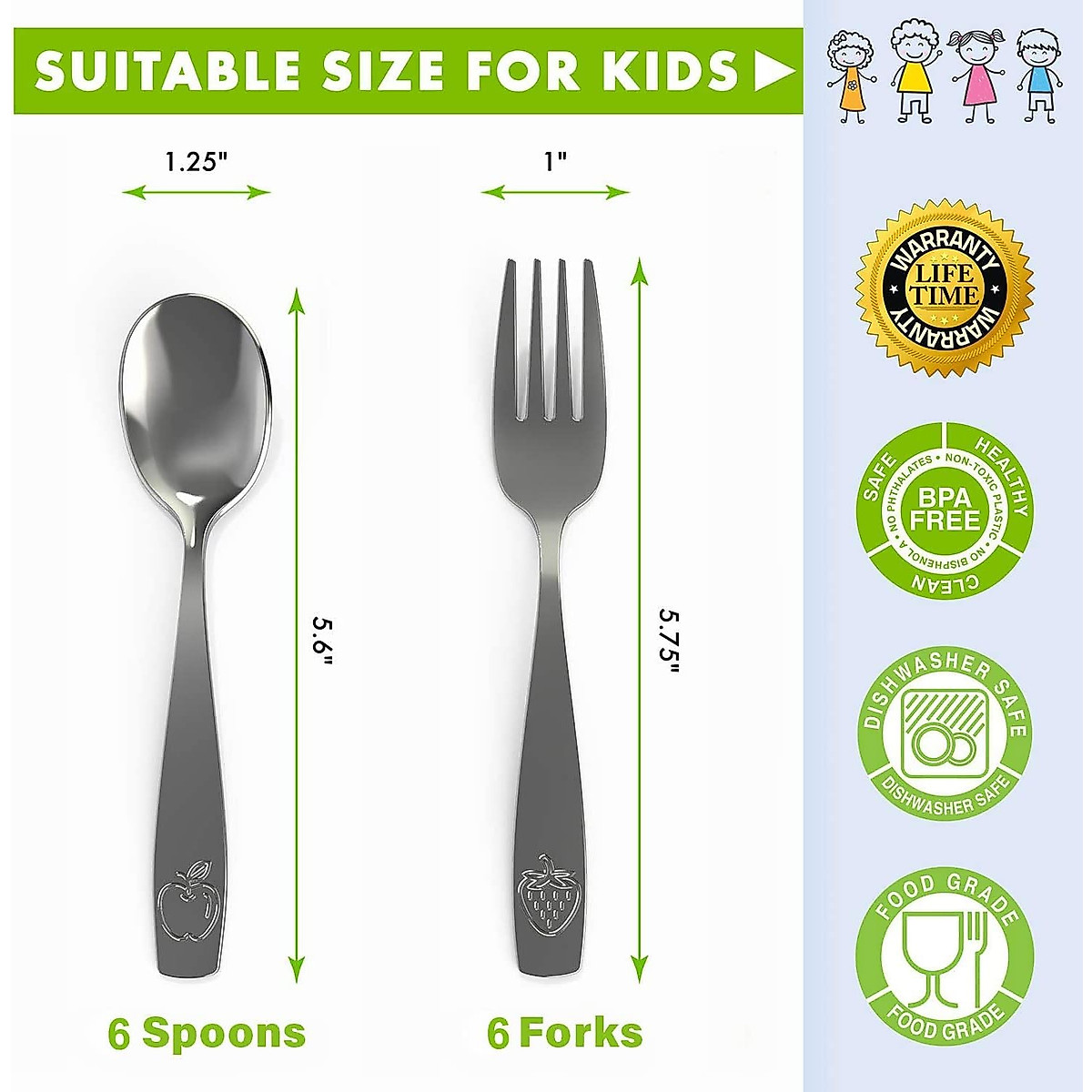 Stainless Steel Kids Silverware Set (24pc- 2 Pack of 12) - Child and Toddler Safe Flatware - Kids Utensil Set - Metal Kids Cutlery Set (Includes 12 Small Kids Spoons & Kids 12 Forks)