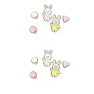 Amosfun Party Cake Decor Cartoon Rabbit Balloon Cake Toppers Lovely Double Layer Cake Toppers Creative Cake Decorative Plug Cards for Party Kids Day for Party Cake Decortion