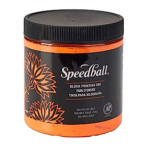 Speedball Water-Soluble Block Printing Ink, 8-Ounce Jar, Fluorescent Orange