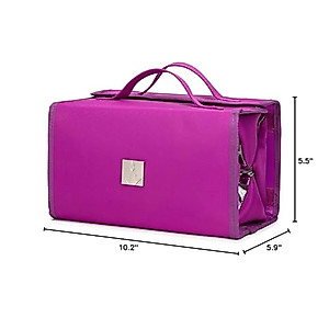 ROYALFAIR Roll Up Makeup Bag, Travel Toiletry Bag for Women with 4 Clear TSA Approved Pouches, Hanging Travel Organizer, Folding Cosmetic Bag for Men and Women (Purple)