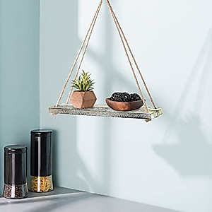 EXCELLO GLOBAL PRODUCTS Rustic Distressed Wood Hanging Shelves: 17-Inch with Swing Rope Floating Shelves (Whitewashed - Pack of 3)