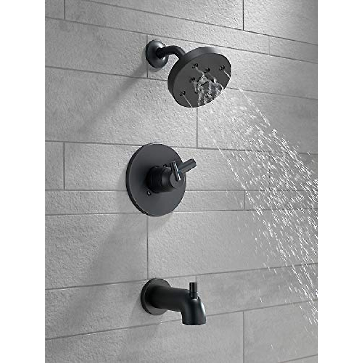 Delta Faucet Trinsic 17 Series Dual-Function Tub and Shower Trim Kit, Shower Faucet, Single-Spray H2Okinetic Shower Head, Matte Black T17459-BL (Valve Not Included)