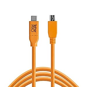 Tether Tools TetherPro USB-C to 2.0 Mini-B 5-Pin Cable | for Fast Transfer and Connection Between Camera and Computer | High Visibility Orange | 15 feet (4.6 m)